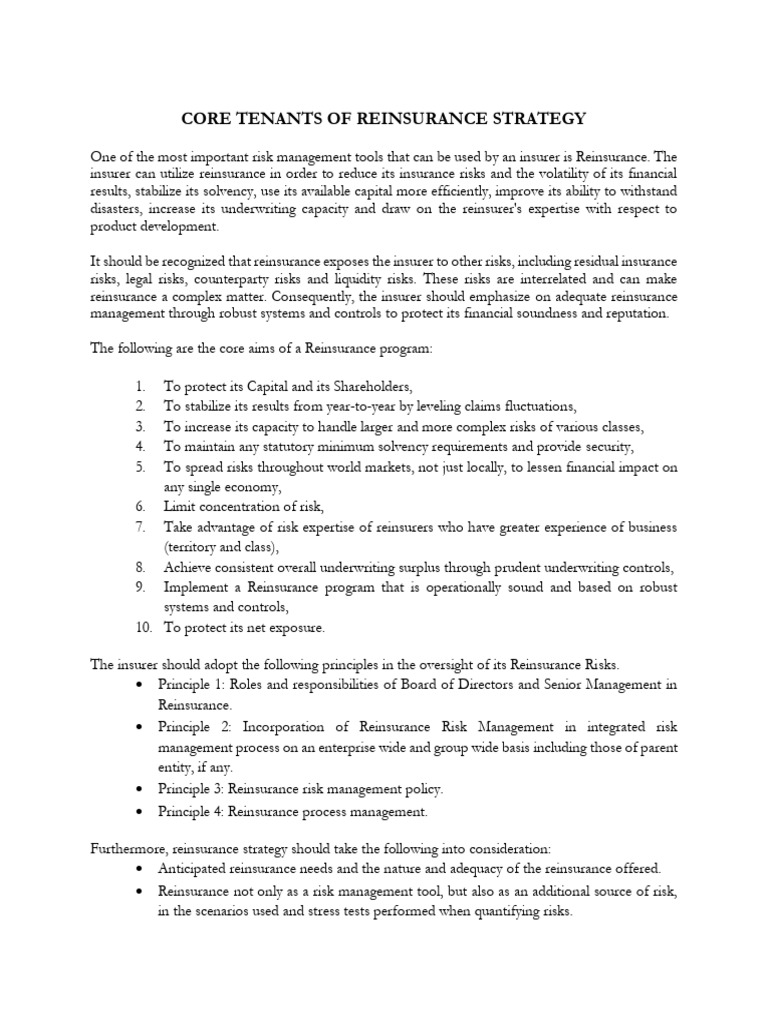 Core Tenants of Re Insurance Strategy | PDF | Reinsurance | Insurance