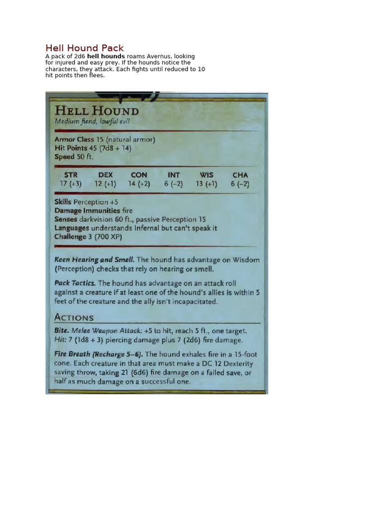Hell Hound Pack Encounter in Avernus | PDF