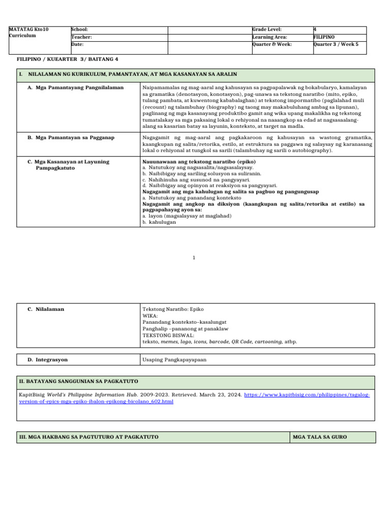 Fil 4 - DLL - Q3 - Week 5 | PDF