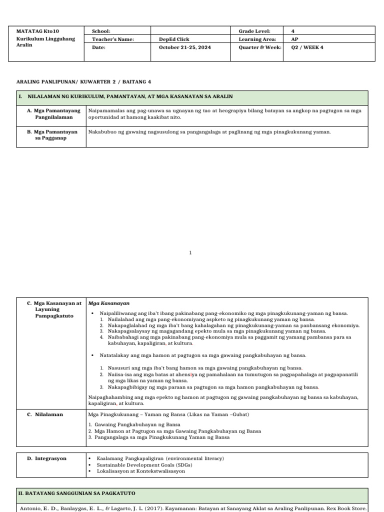Ap 4 - DLL - Q2 - Week 4 | PDF