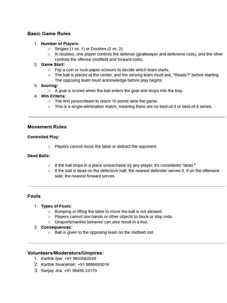 Foosball Tournament Rules & Schedule | PDF | Games Of Physical Skill ...