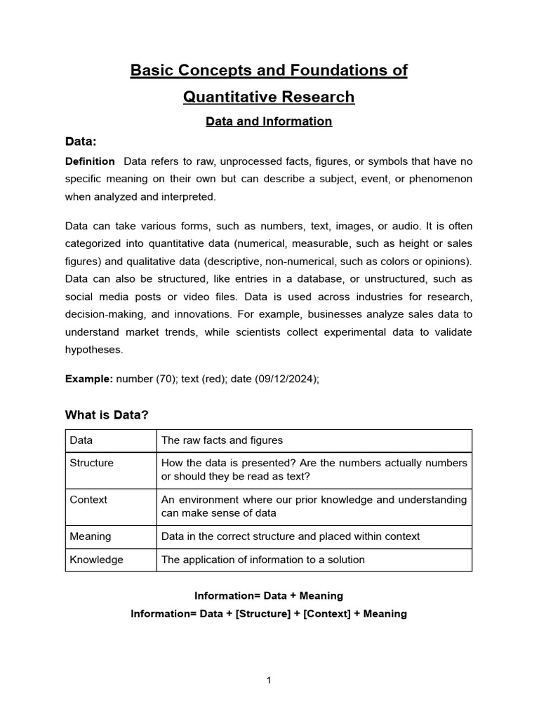 Basic Concepts and Foundations of Quantitative Research | PDF | Level ...