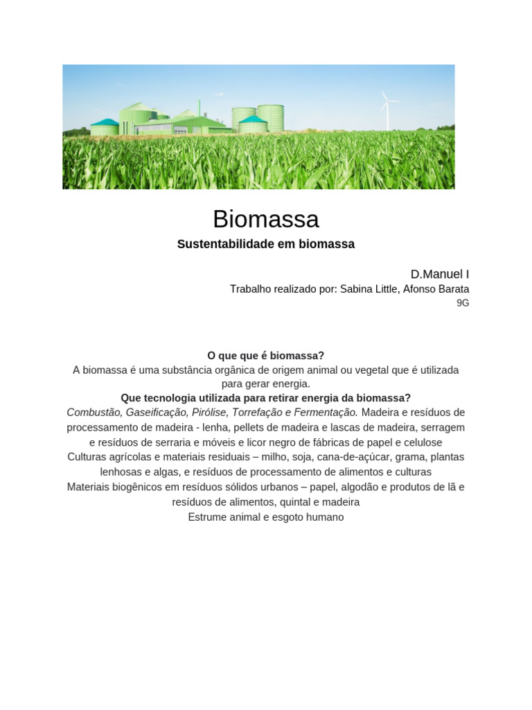 Energia Sustentável de Biomassa | PDF | Biomassa | Desperdício