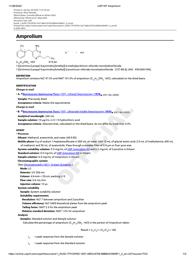 Amprolium HCl USP 43 | PDF | Chromatography | Chemistry