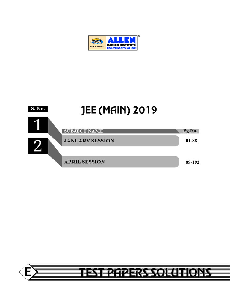 JEE Main-2019 Test Paper Booklet Solution Tg3crc | PDF | Standardized ...