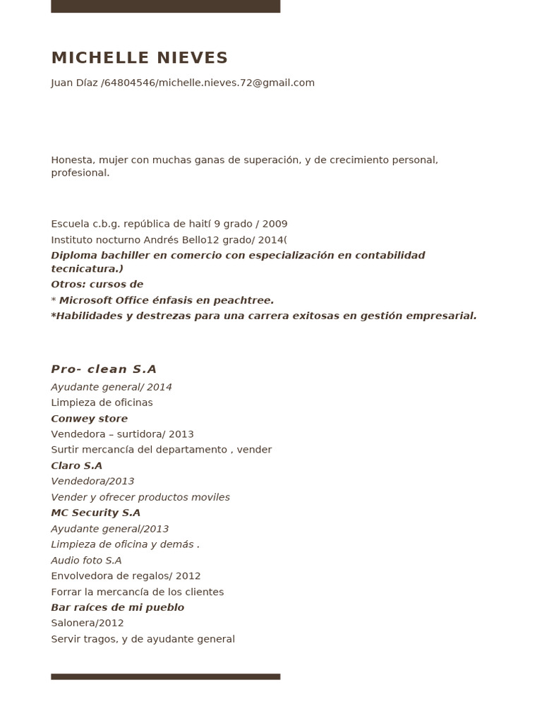 Perfil Profesional de Michelle Nieves | PDF