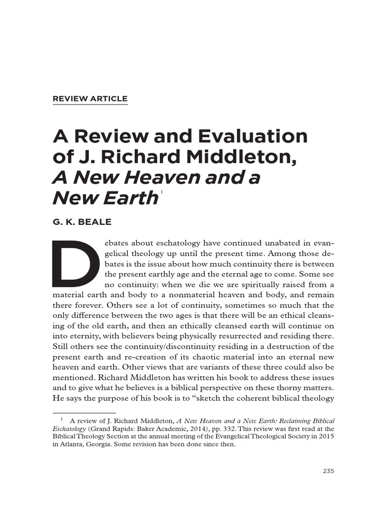 A Review and Evaluation of J Richard Middleton A New Heaven and A New ...