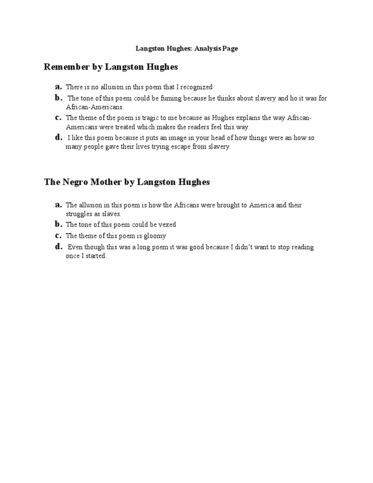 Langston Hughes Analysis | PDF