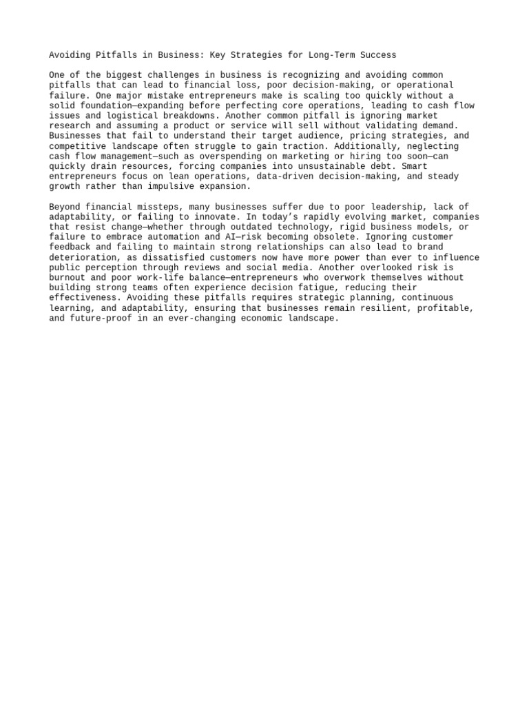 Avoiding Pitfalls in Business | PDF