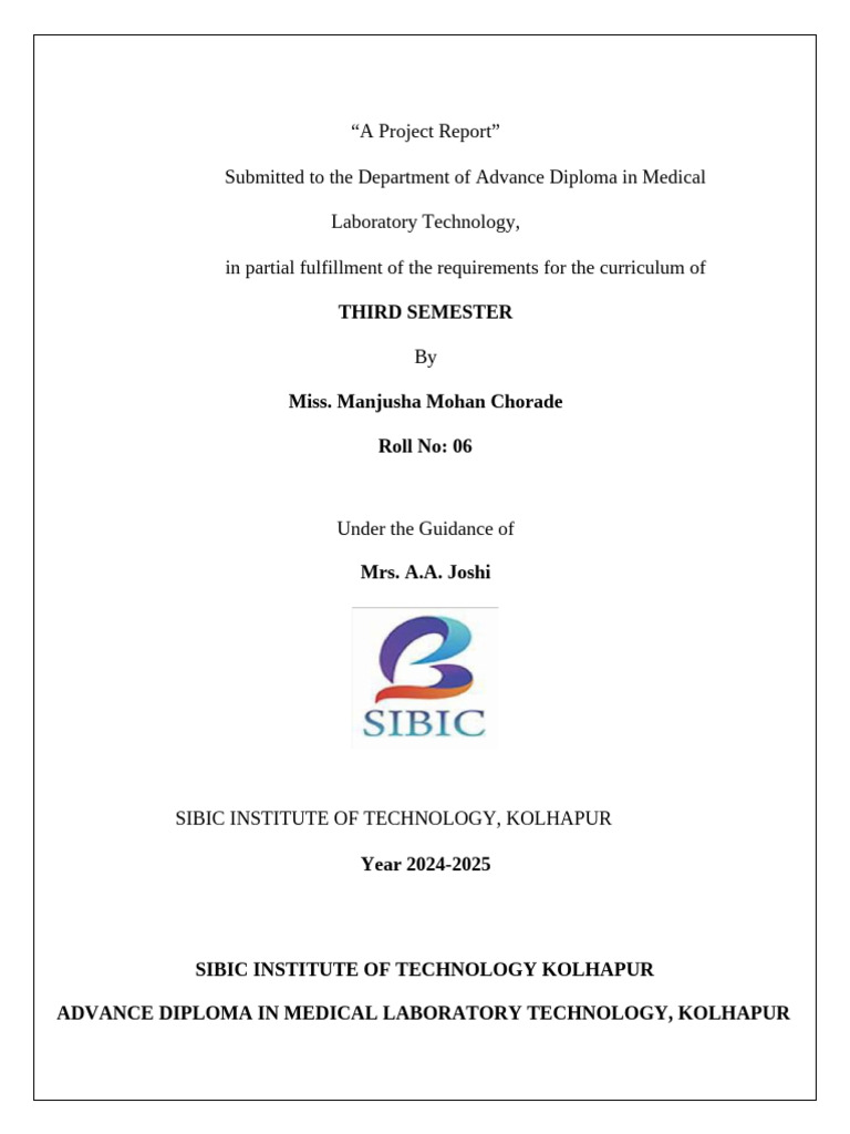 Medical Laboratory Technology Project Report | PDF | Health Care