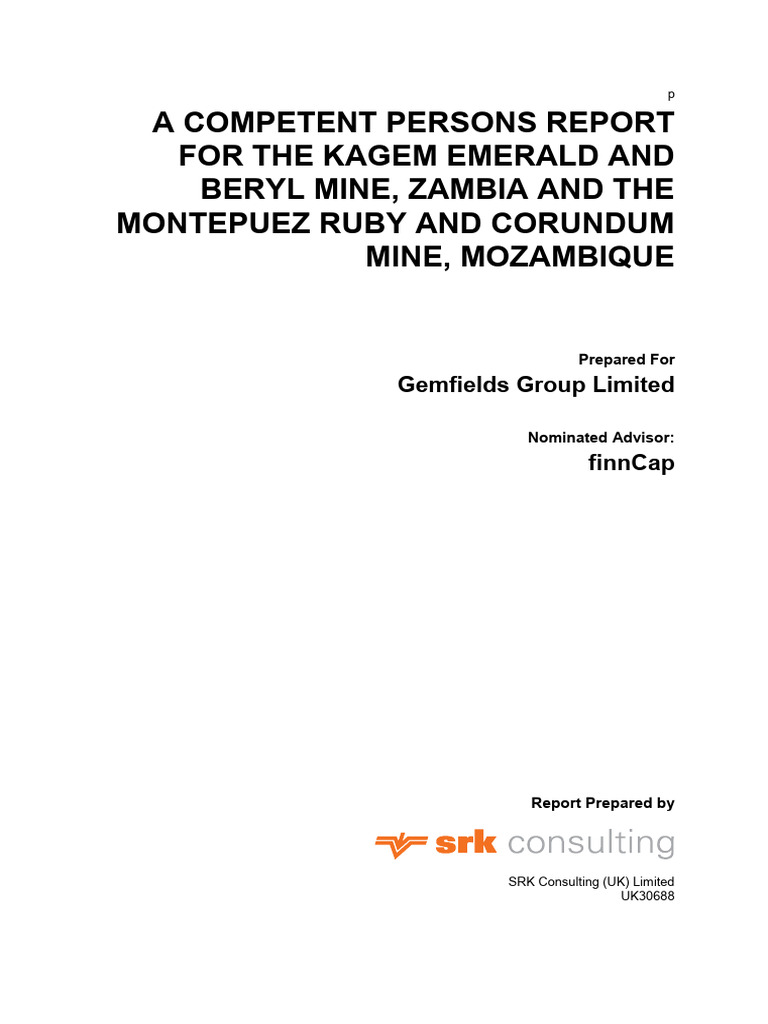 SRK RPT (CPR) - Kagem & MRM Mining - July 2019 | PDF | Mining | Minerals