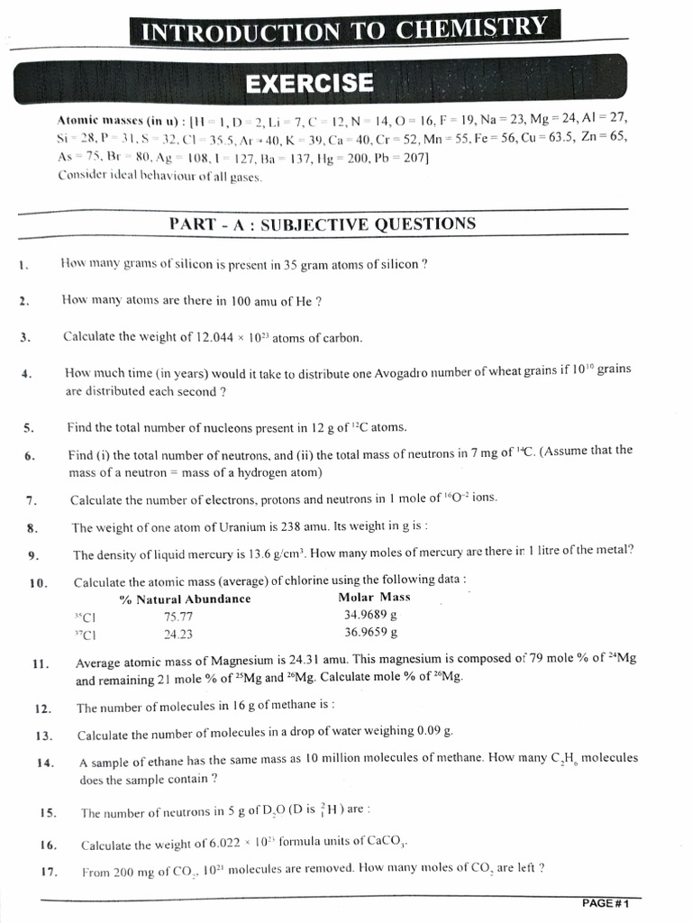 Introduction To Chemistry Questions | PDF | Mole (Unit) | Isotope