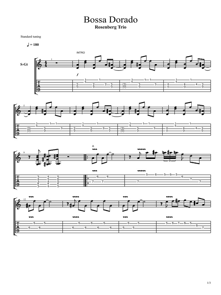 Partitura Guitarra "Bossa Dorado" Rosenberg Trio | PDF | Ajedrez