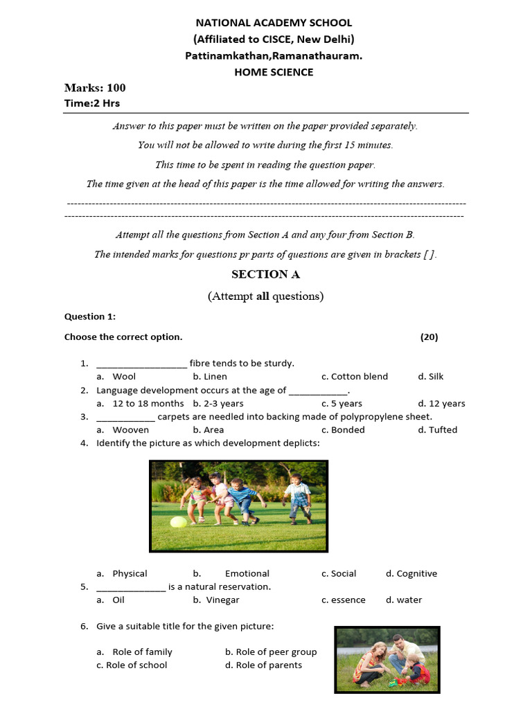 Home Science Exam Paper Guide | PDF | Carpet | Yarn