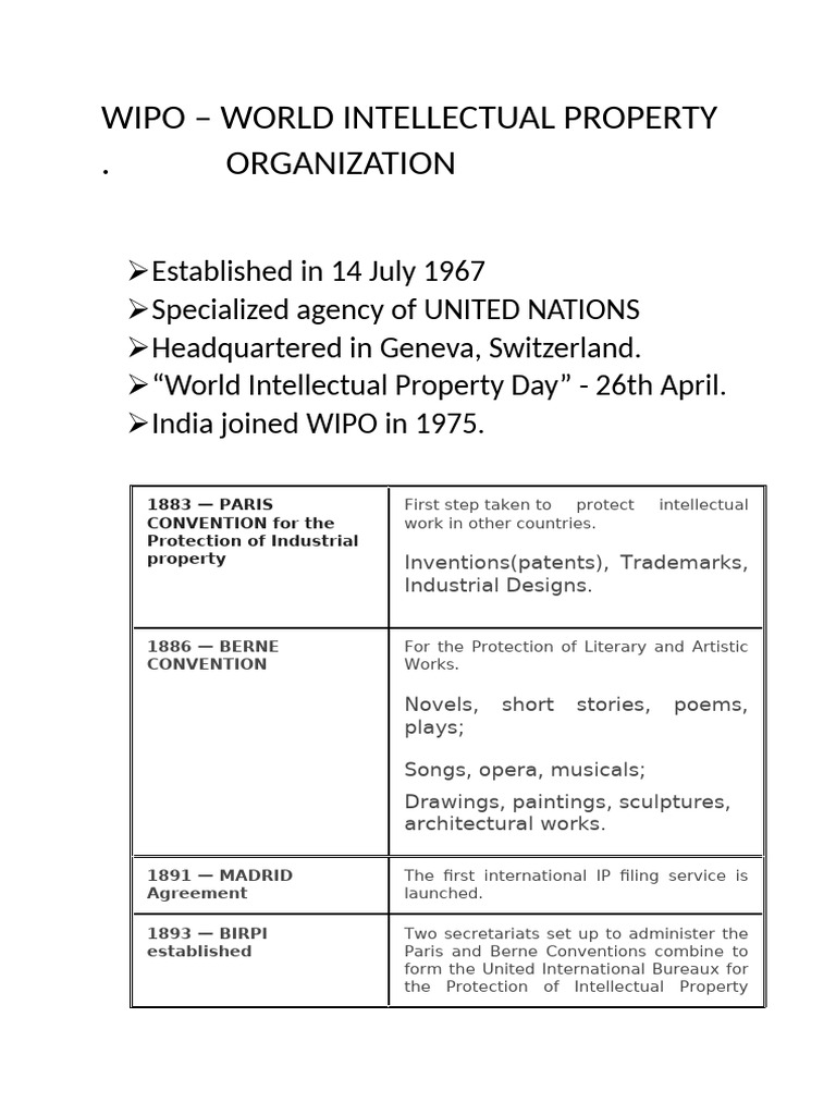 WIPO | PDF | World Intellectual Property Organization | Intellectual Property