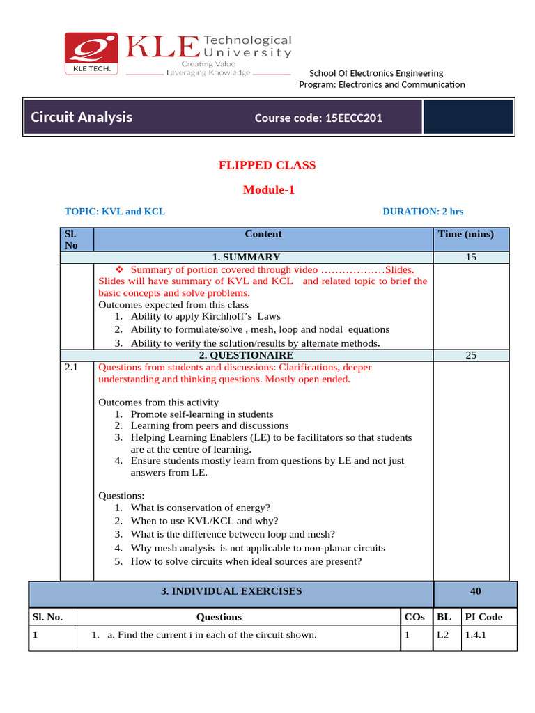 M2-KVL and KCL | PDF | Electronic Circuits | Network Analysis (Electrical Circuits)