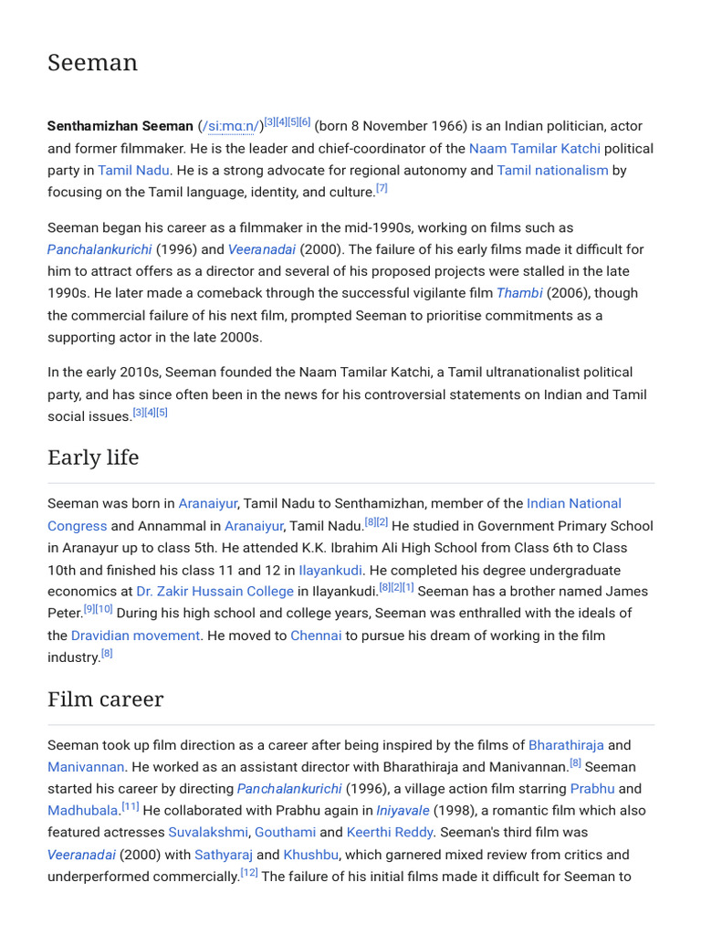 Seeman - Wikipedia | PDF | Tamils | Tamil Nadu