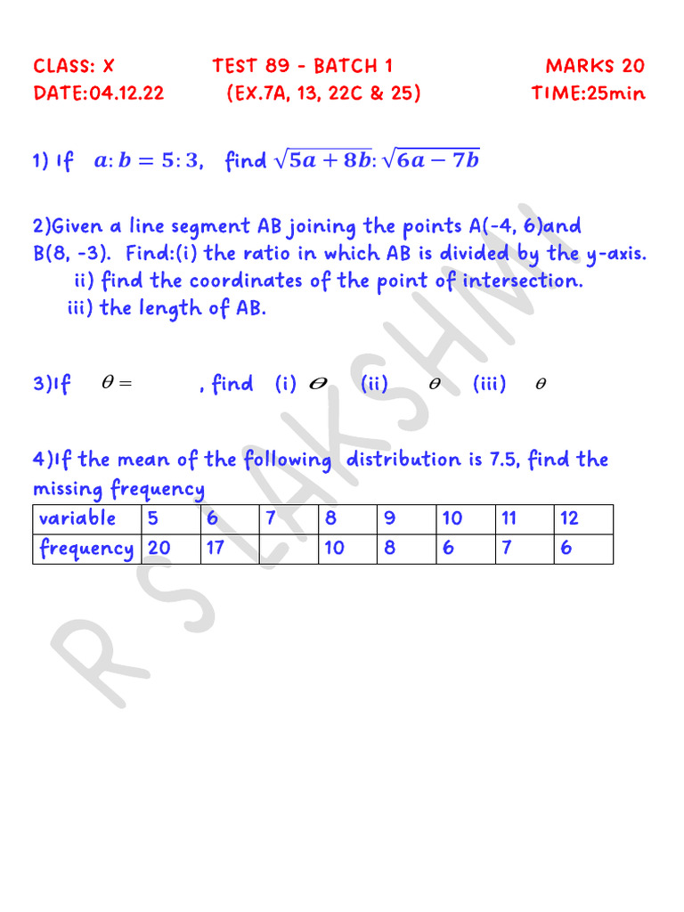 Class X Math Test 89 Solutions | PDF