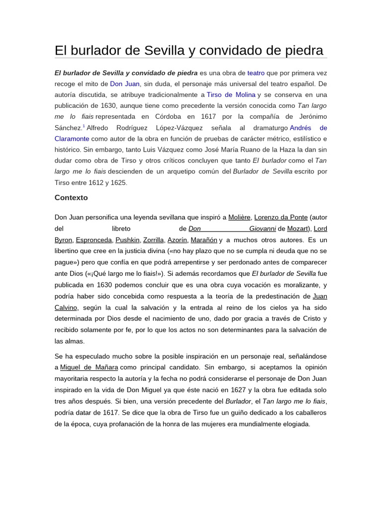 El Burlador de Sevilla y Convidado de Piedra | PDF