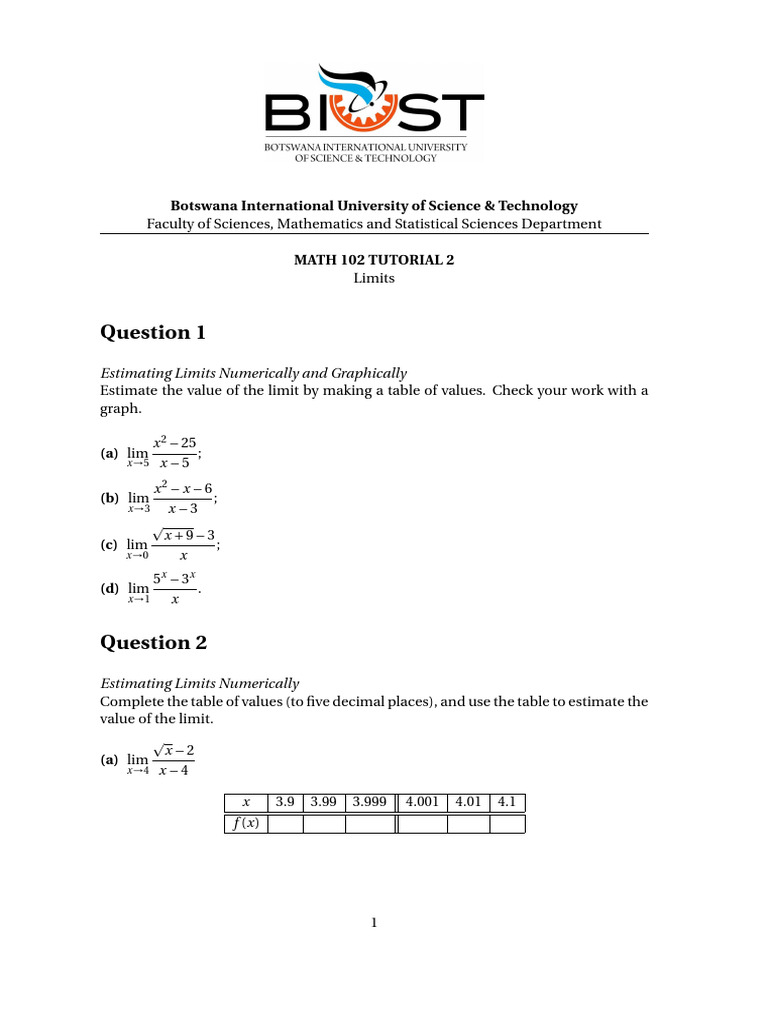 MATH 102 Limits Tutorial Guide | PDF | Mathematics | Science