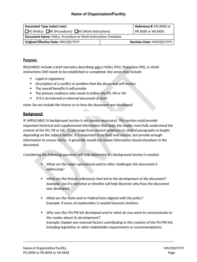 Policy Procedure Work Instructions Template | PDF | Policy