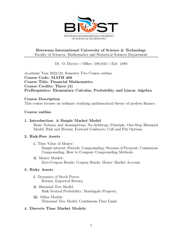 Financial Math Course Guide | PDF | Mathematics | Mathematical Finance