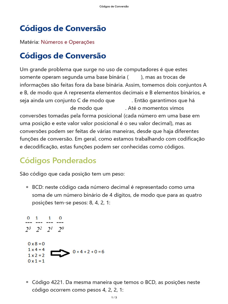 Códigos de Conversão | PDF | Codificação binária decimal | Informática