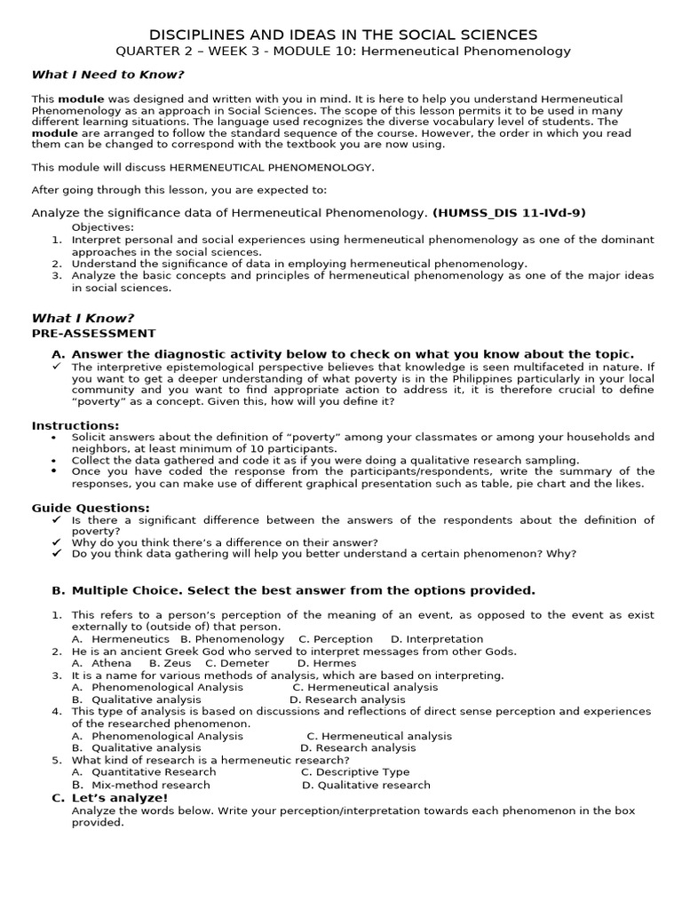 DISS Module 10 Hermeneutical Phenomenology Long | PDF | Hermeneutics ...