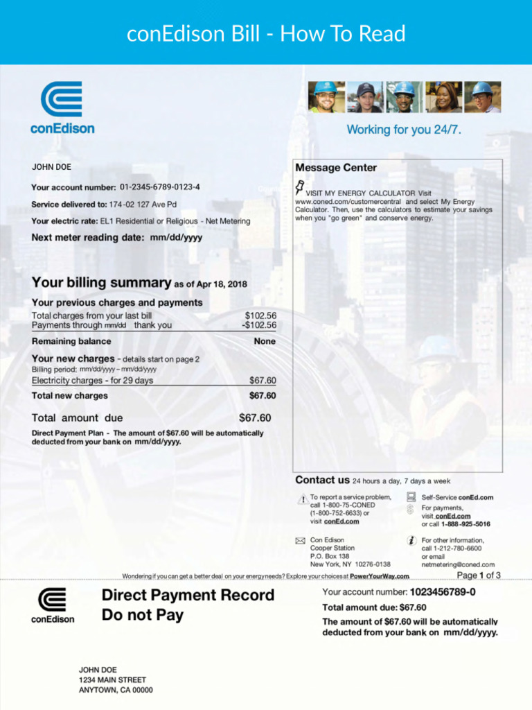 Con Edison NEM (Net Energy Metering) Bill - How to Read | PDF ...
