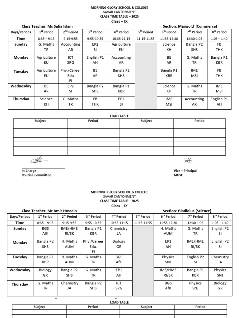 Class Routine - Class IX-2025 | PDF | Science | Observation