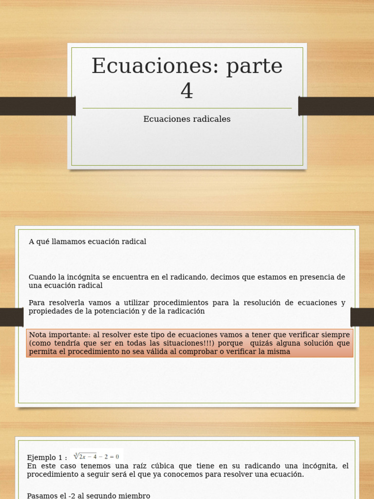 Ecuaciones Parte 4 - Ecuaciones Radicales | PDF | Ecuaciones | Raíz cuadrada