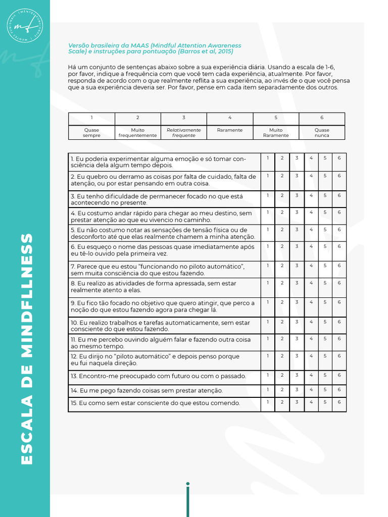 Escala de Mindfulness: MAAS Brasil | PDF | Experiência | Tempo