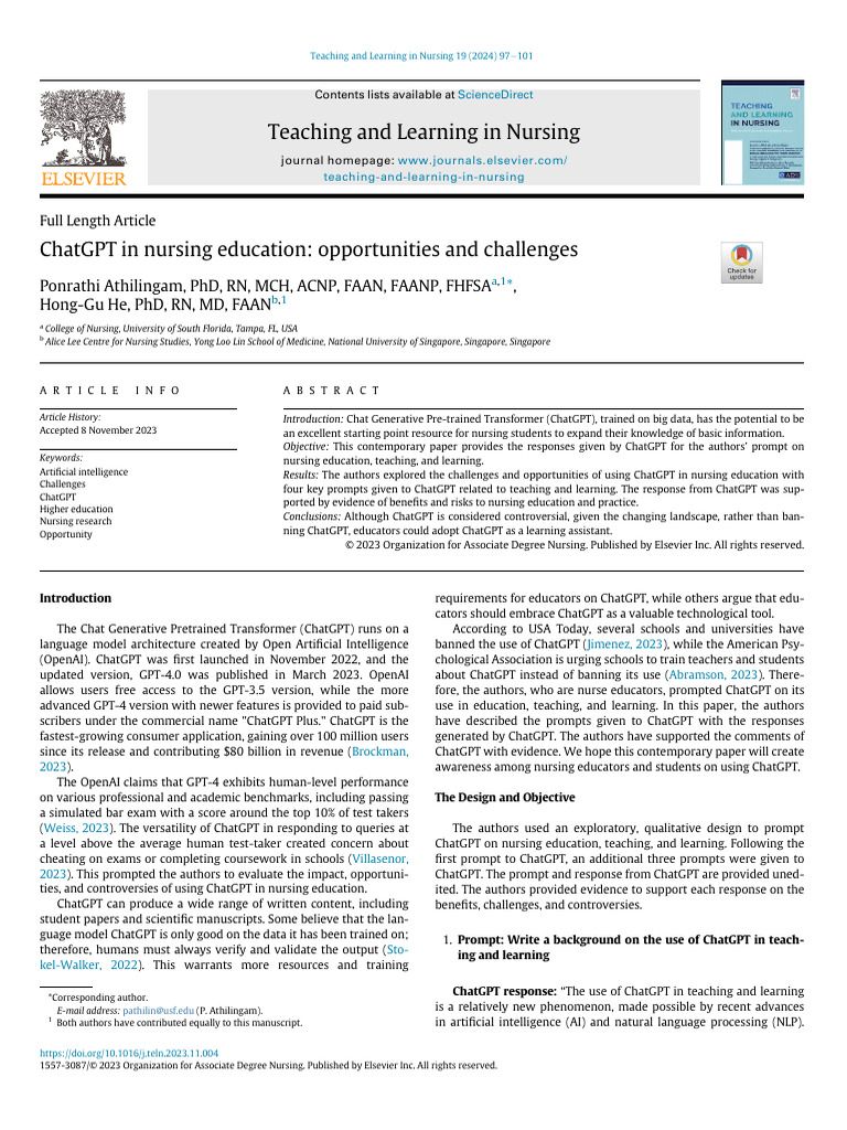 ChatGPT in Nursing Education - Opportunities and Challenges | PDF | Artificial Intelligence ...