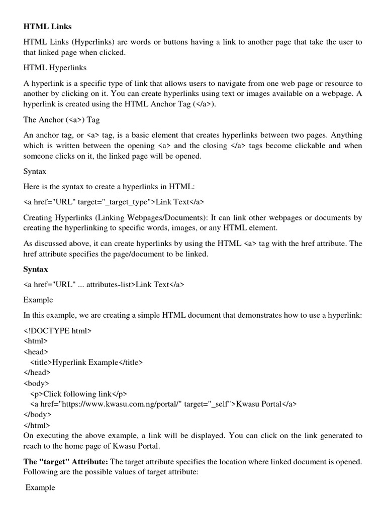 HTML Links | PDF | Hyperlink | Html Element