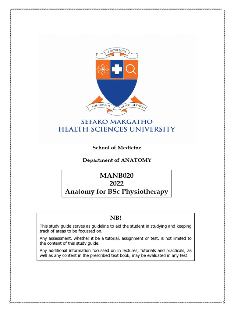 2022 MANB020 Physio II Study guide | PDF | Arm | Hand