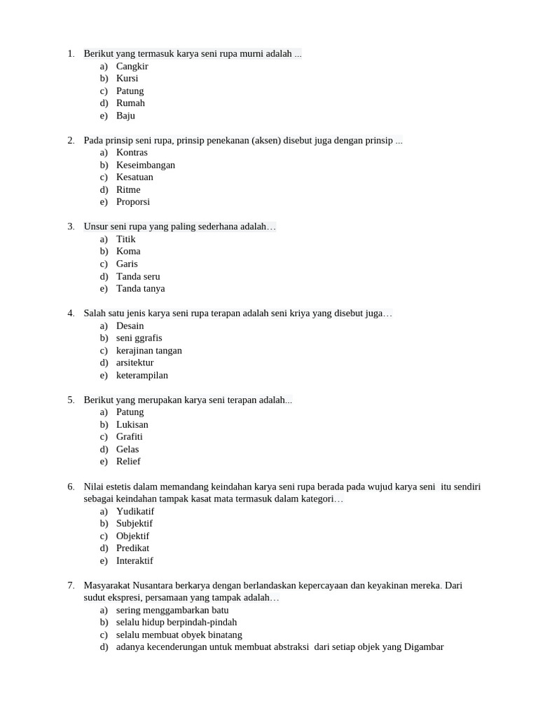 SOAL PAS SENI BUDAYA KELAS XI 2022-2023 | PDF