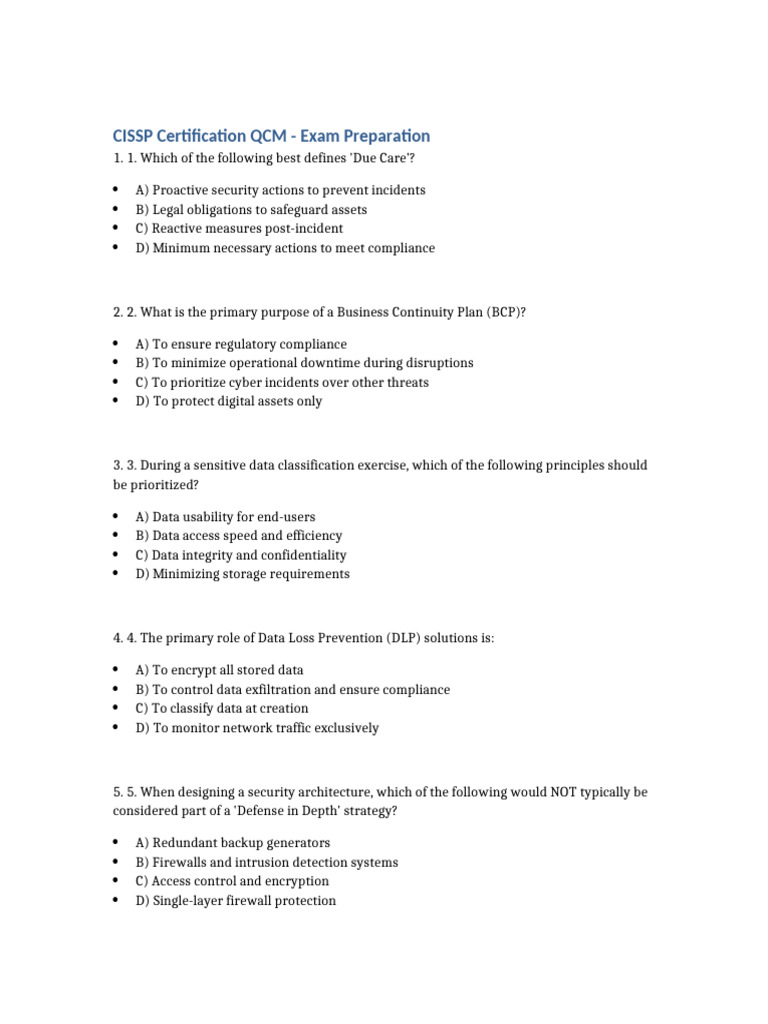 CISSP Exam Prep: QCM Practice Questions | PDF | Security | Computer ...