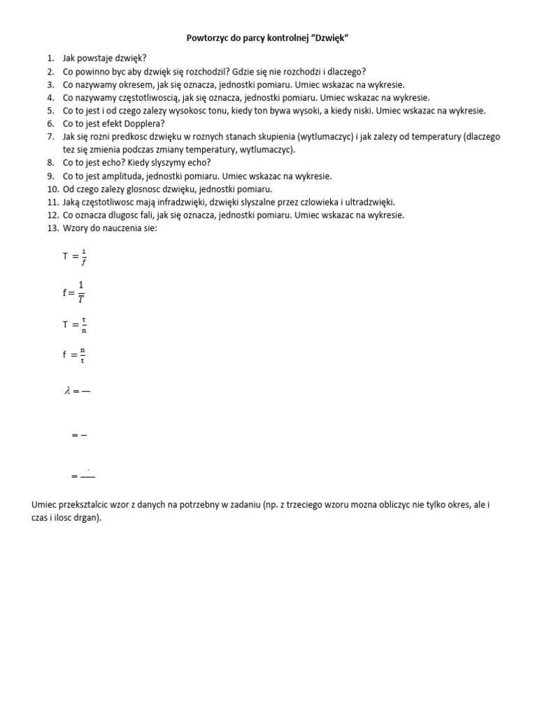 Powtorzyc Do Pracy Kontrolnej 7kl | PDF