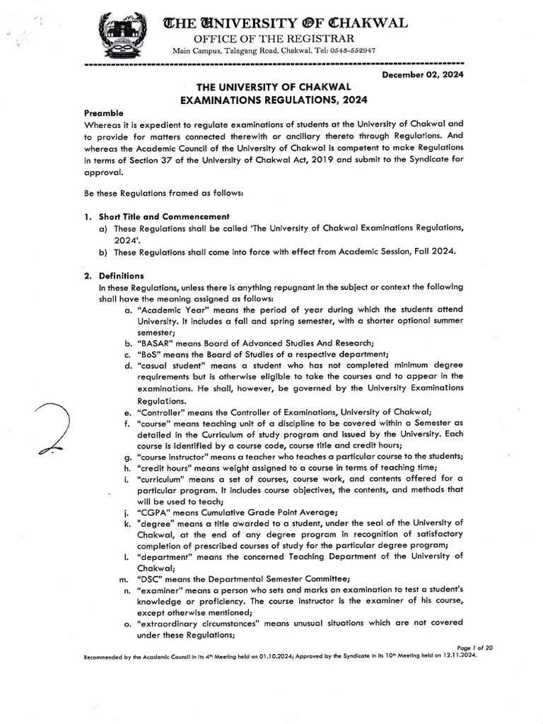 Examination Regulations, 2024 (UOC) | PDF | Academia
