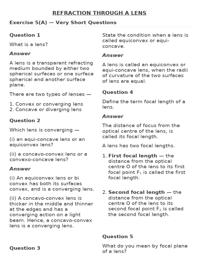 REFRACTION THROUGH A LENS 24 Pages | PDF | Optics | Light