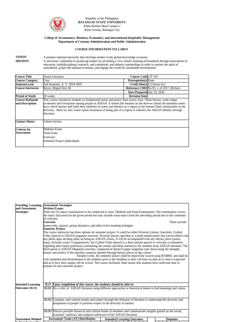 LIT 102-ASEAN Literature | PDF | Engineering | Leadership