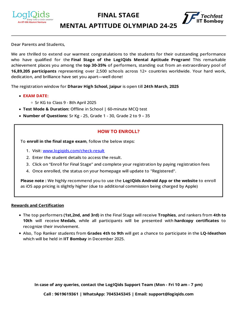 LogIQids Mental Aptitude Final Stage | PDF