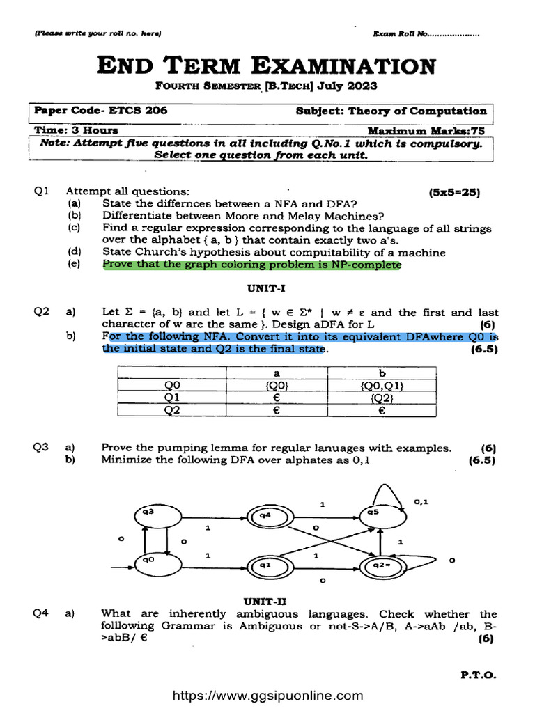 IPU SEM 4 - TOC End Term | PDF