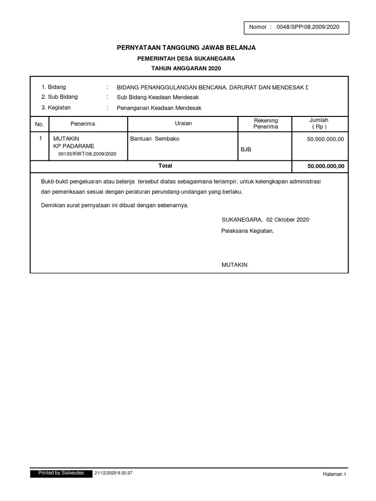 Bukti Pengeluaran Bankeu Provinsi | PDF