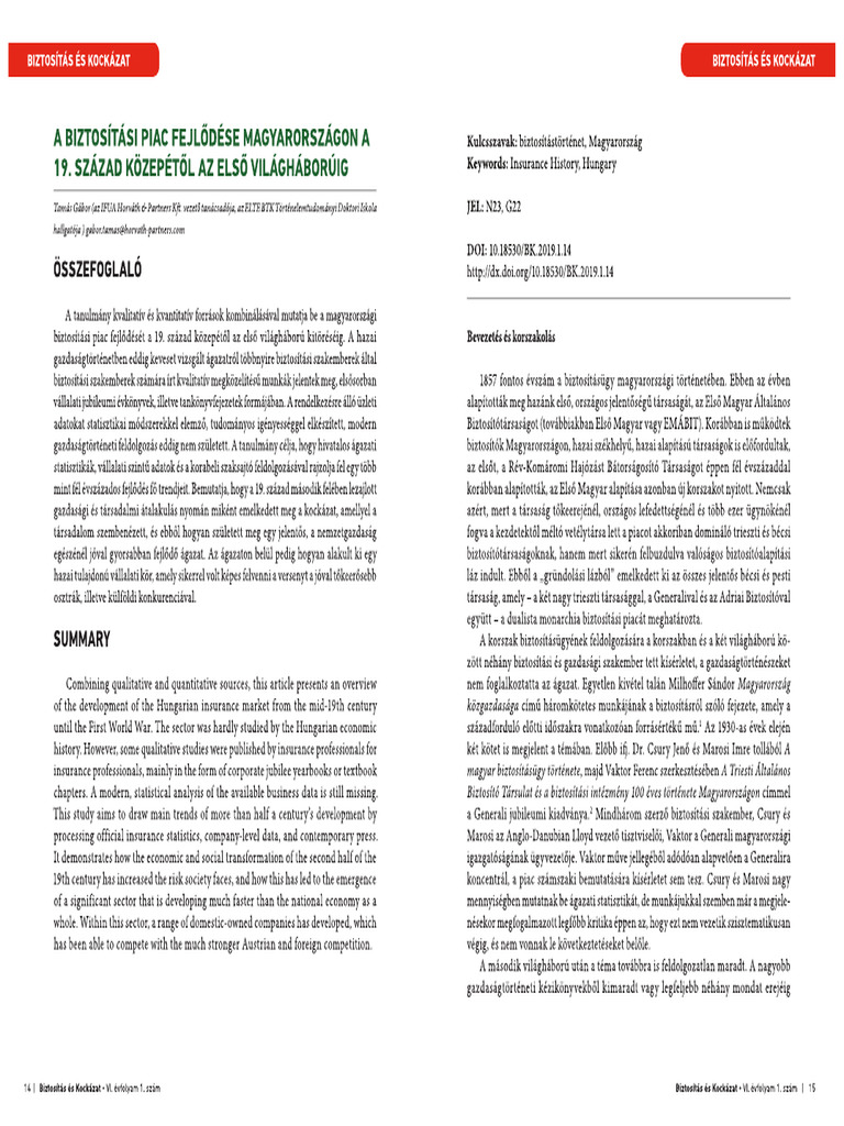 Biztositas Es Kockazat 6 Evf 1 Szam 2 Cikk | PDF