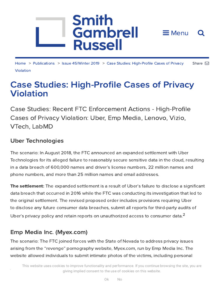 Case Studies - High-Profile Cases of Privacy Violation - SGR Law | PDF ...