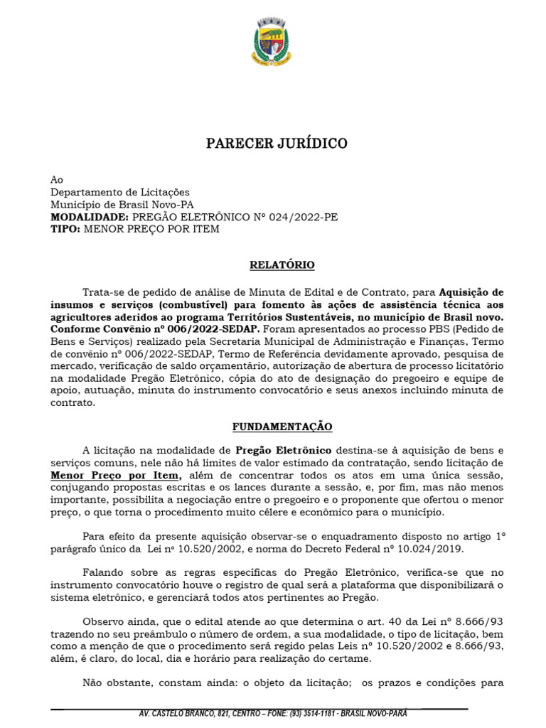 Parecer Juridico Pe 024 - 2022 | PDF