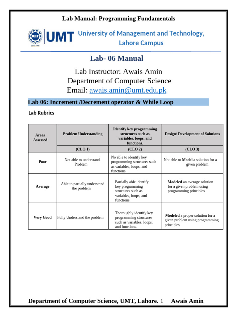Programming Fundamentals Lab 06 Guide | PDF | Namespace | Computer Science