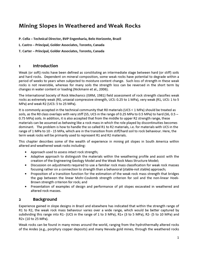 Mining Slopes in Weathered and Weak Rocks | PDF | Porosity | Rock (Geology)