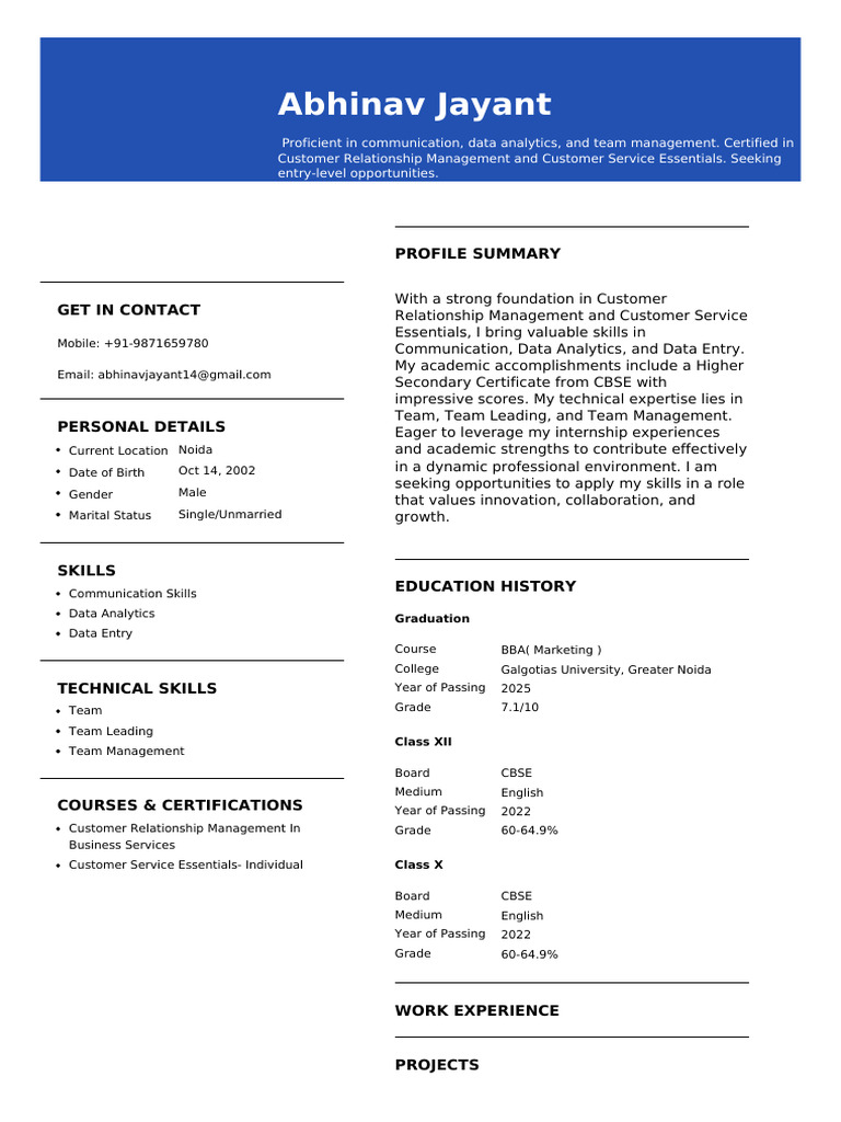 Abhinav Jayant: Profile Summary | PDF | Non Governmental Organization